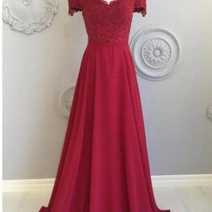 Off Shoulder Burgundy Lace Long Prom Dress, Custom Made Formal Evening ...