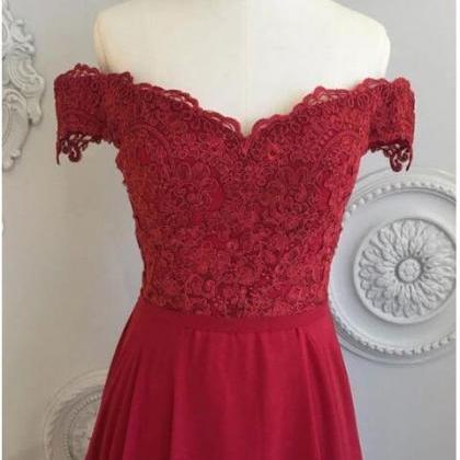 Off Shoulder Burgundy Lace Long Prom Dress, Custom Made Formal Evening ...