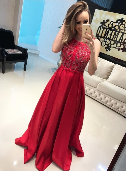 Charming Red Homecoming Dress, Sleeveless Long Prom Dress, Beaded Prom ...