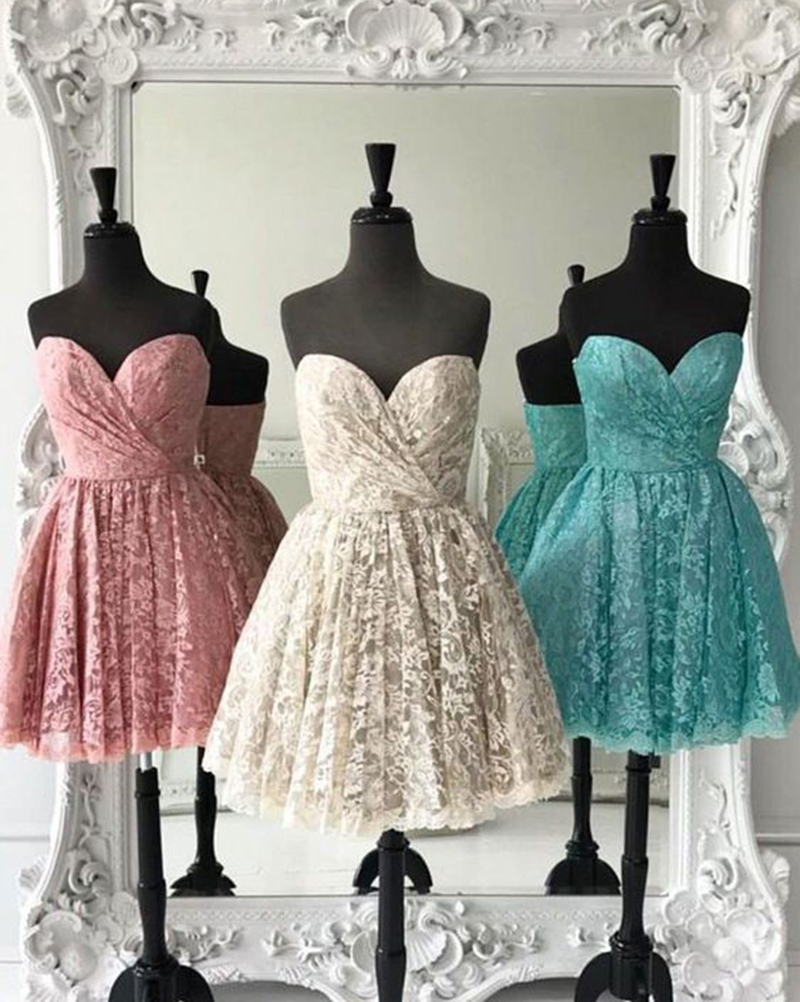 Green Lace Short Homecoming Dress , Mini Graduation Party Dress, Sweet ...