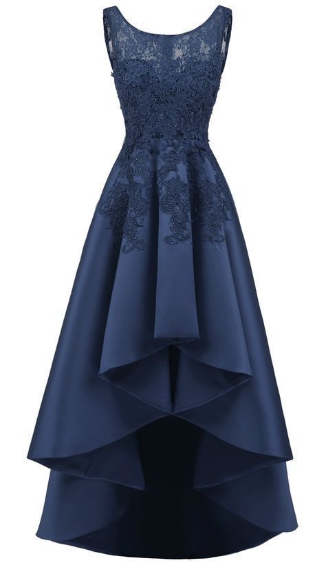 Fashion Navy Blue Lace High Low Prom Dresses 2019 Sexy A Line Women ...