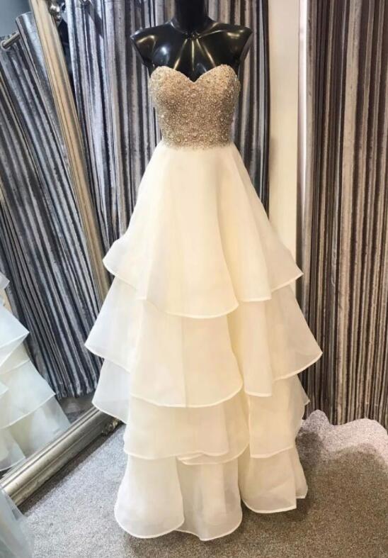 Sparkly Beaded Sweetheart Long Prom Dress A Line Women Prom Party Gowns ...