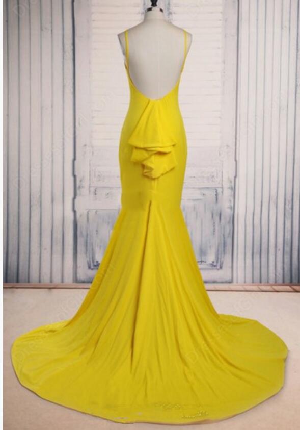 Off Shoulder Yellow Satin Mermaid Prom Dress Custom Made Prom Party ...